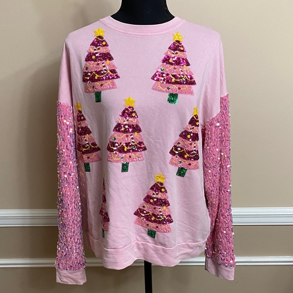 BiBi | Tops | Bibi Pink Knit Top With Christmas Trees | Poshmark